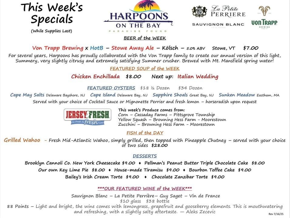 Hey Harpoons Nation … check out this week’s Specials at Harpoons ...